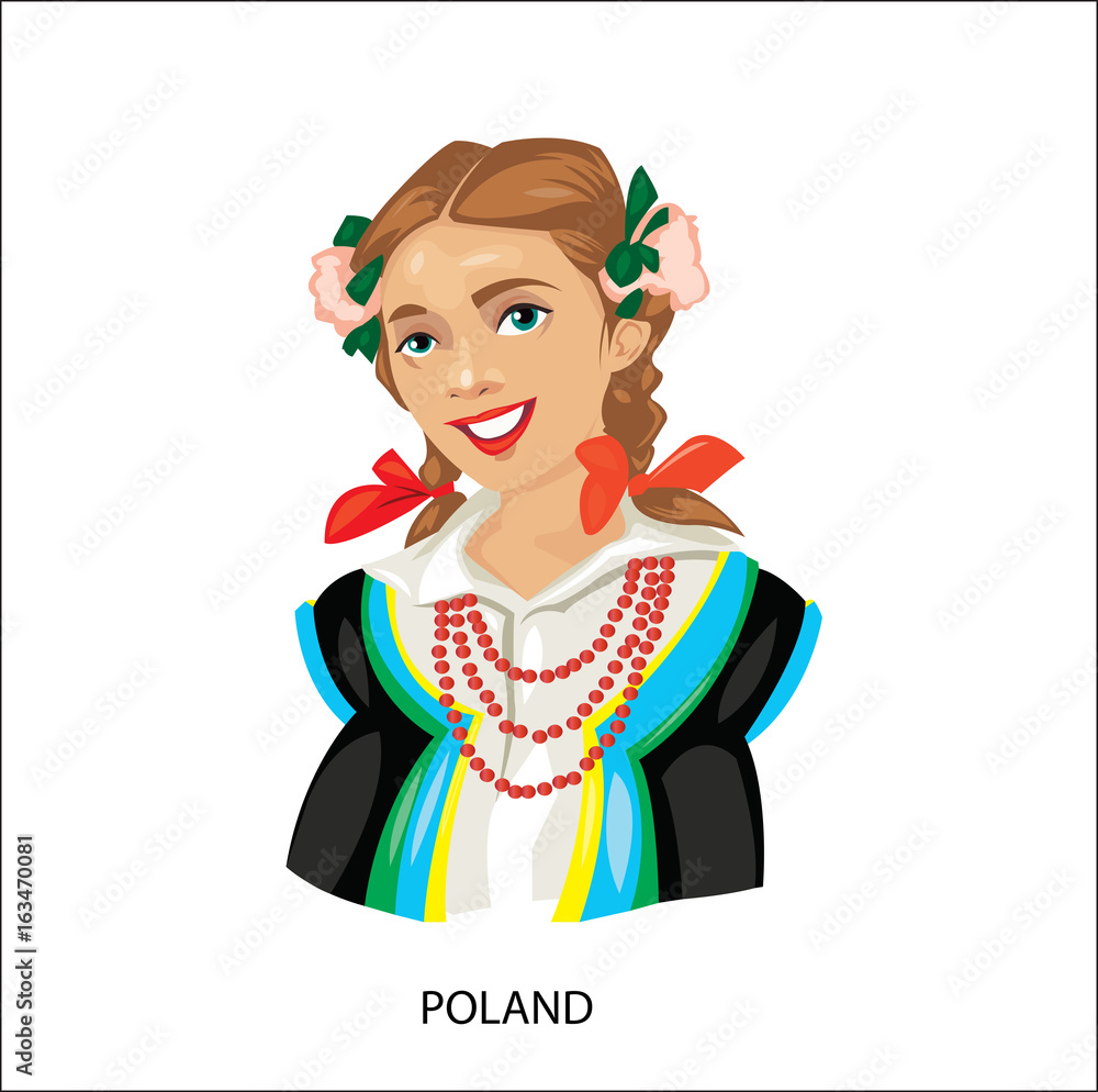 Digital vector funny cartoon smiling poland woman in national dress ...