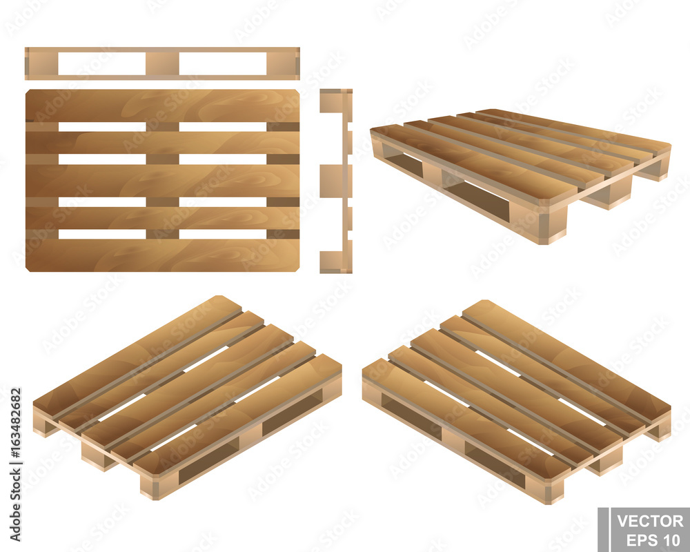 Set. Wooden pallet. Realistic. From different angles isolated on white ...