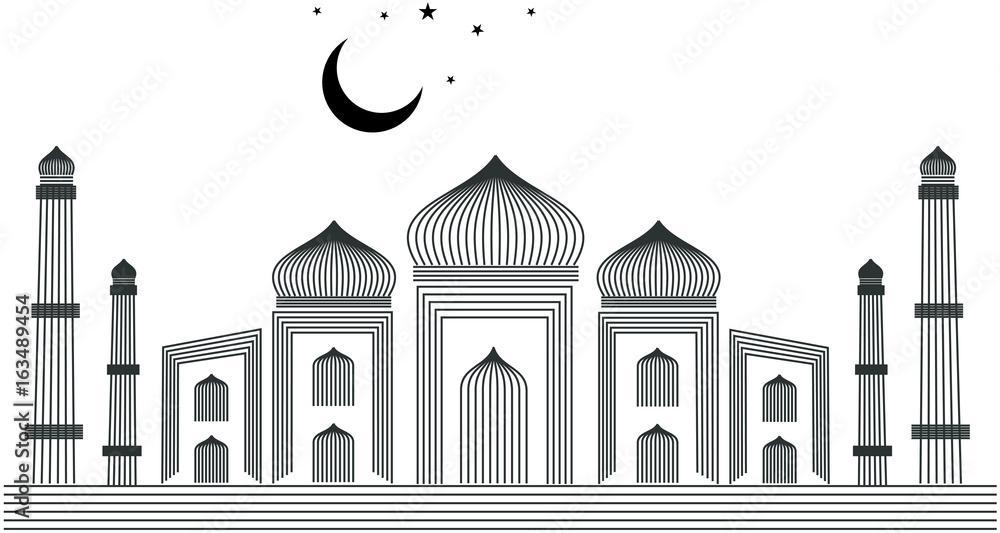 Line Art Illustration of Agra Taj Mahal, India Stock Illustration ...