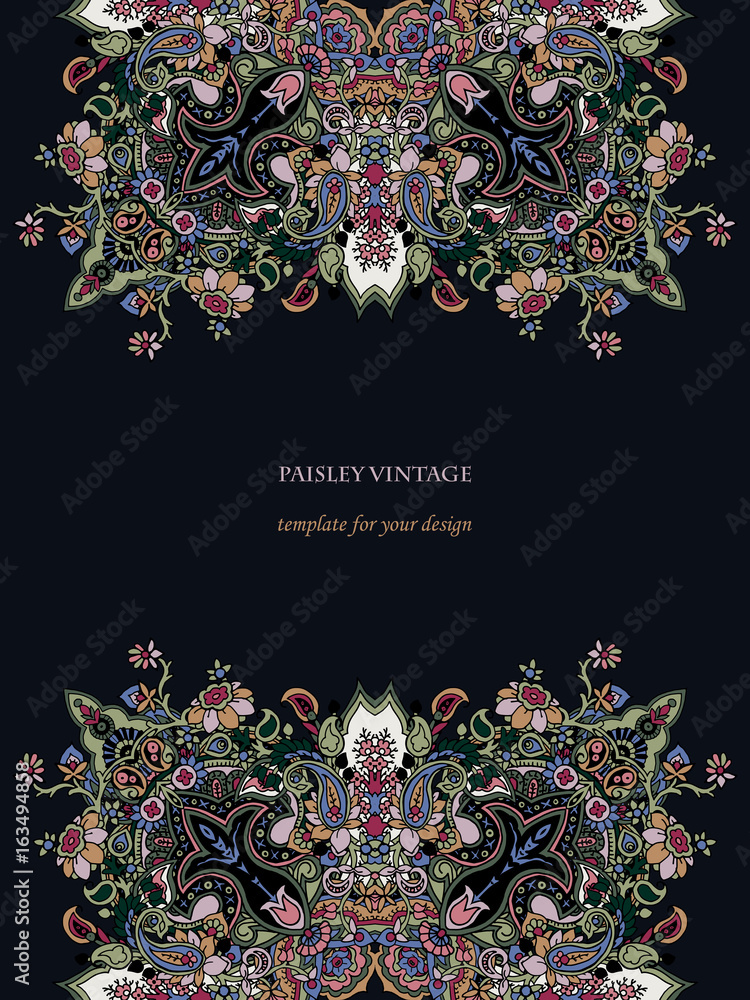 Vintage invitation card with luxurious paisley ornament. Fresh batik ...