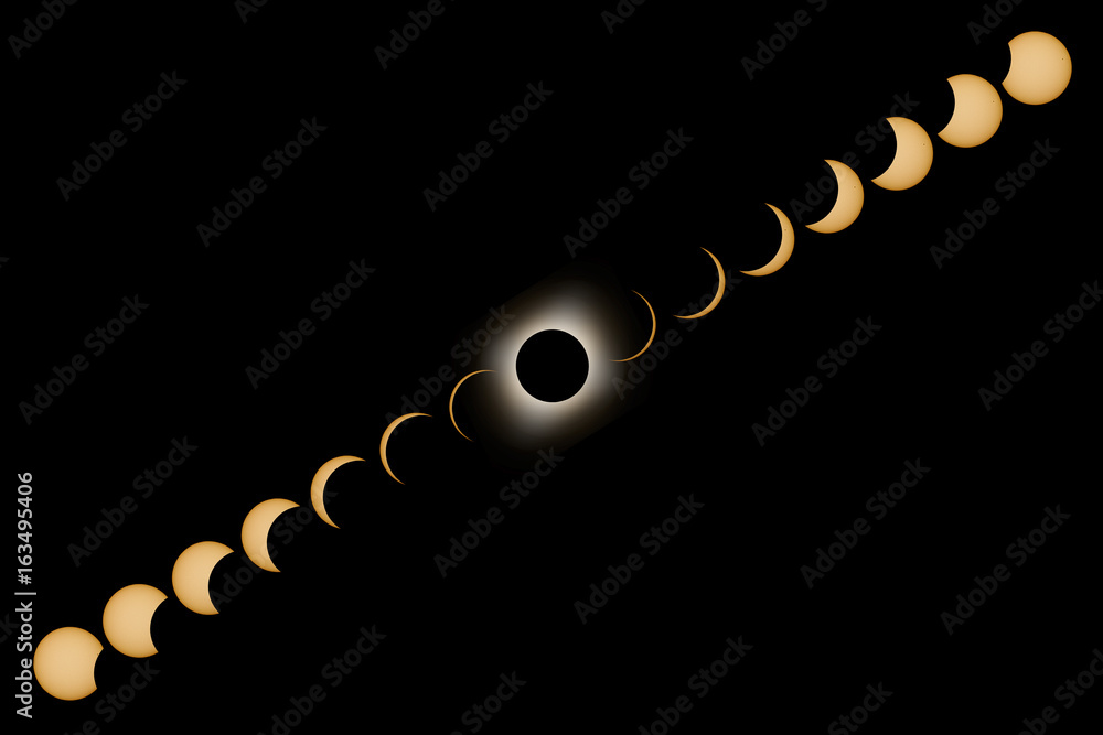 Total Solar Eclipse phases. Composite Solar Eclipse. Stock Illustration ...