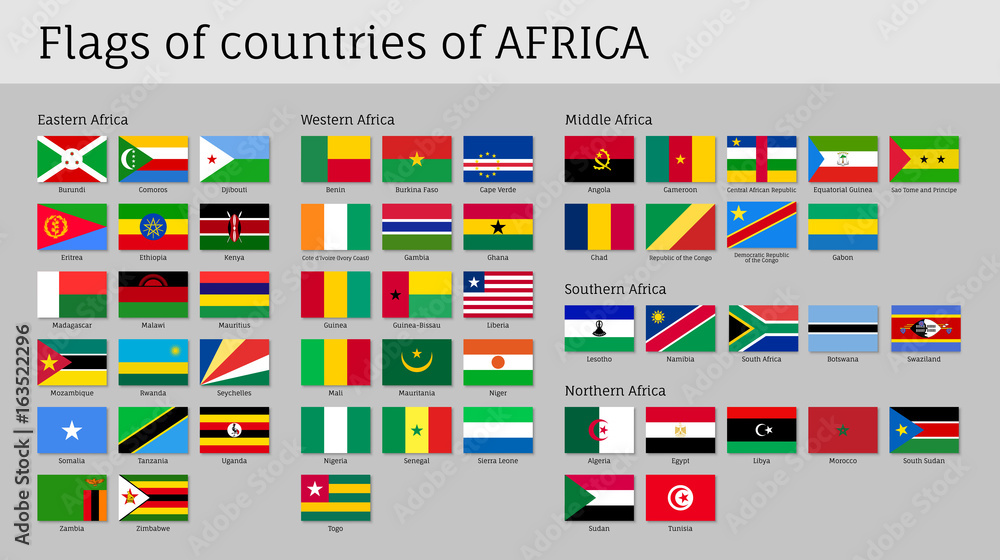 Africa flags big set. Travel agency or classroom geography poster ...