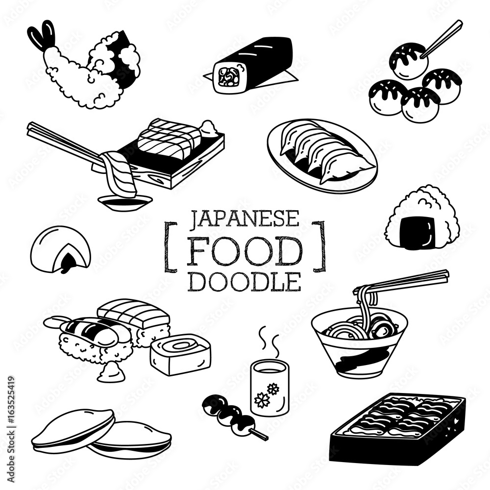 Japanese food Doodle, Hand drawing styles of Japanese food Stock Vector ...