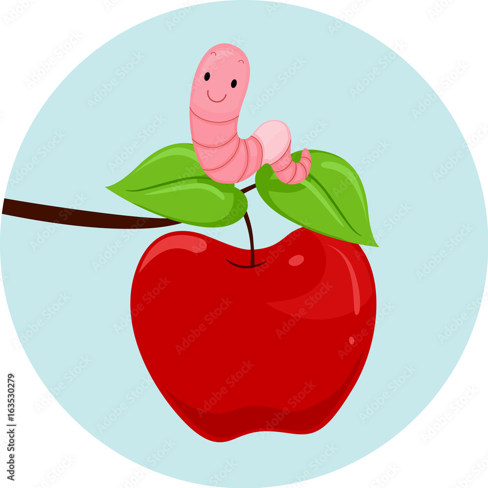 Preposition Apple Worm Over Stock Vector | Adobe Stock