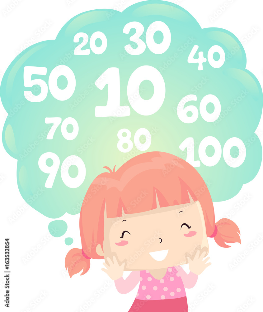Kid Girl Math Counting By Ten Stock Vector | Adobe Stock