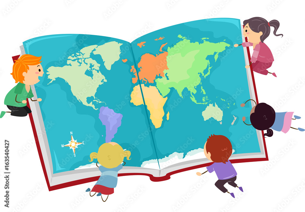 Stickman Kids Big Book Map Illustration Stock Vector | Adobe Stock