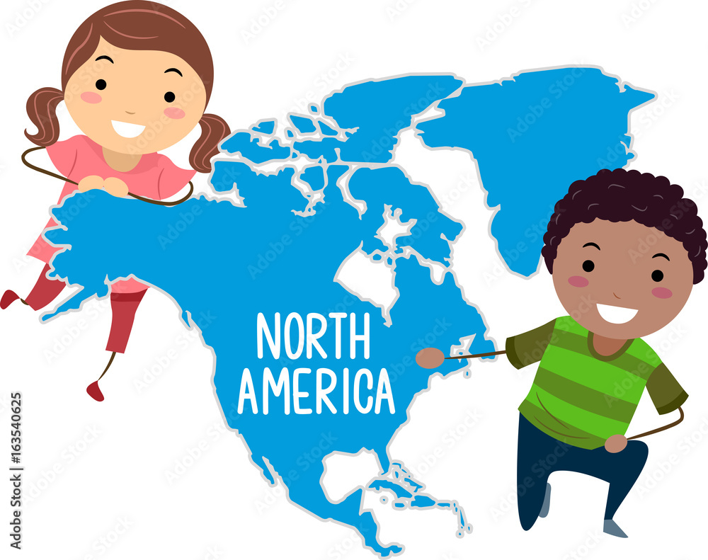 Stickman Kids Continent North America Illustration Stock Vector | Adobe ...