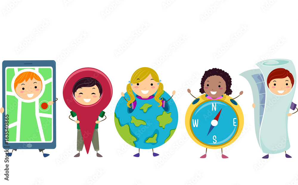 Stickman Kids Geography Costumes Illustration Stock Vector | Adobe Stock