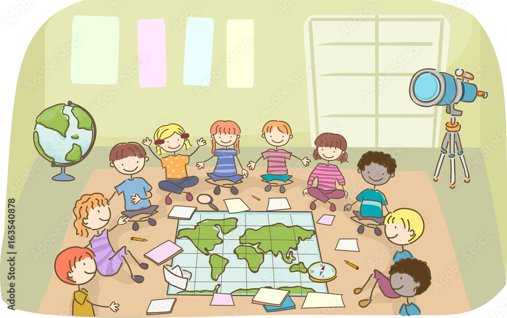 Stickman Kids Geography Class Activity Illustration Stock Vector ...