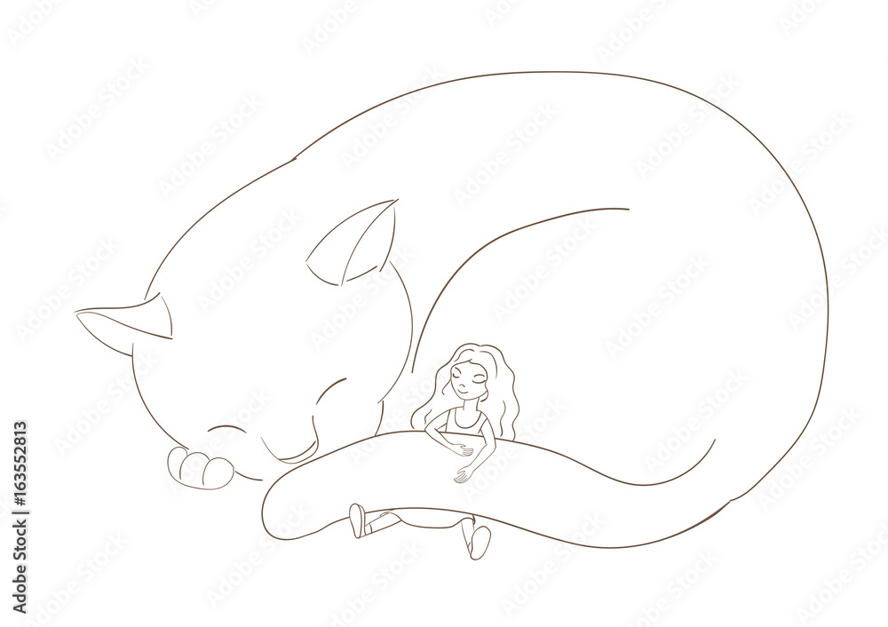 Cat Curled Up Drawing