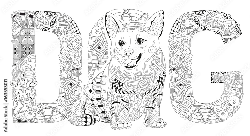 Word DOG for coloring. Vector decorative zentangle object Stock Vector ...
