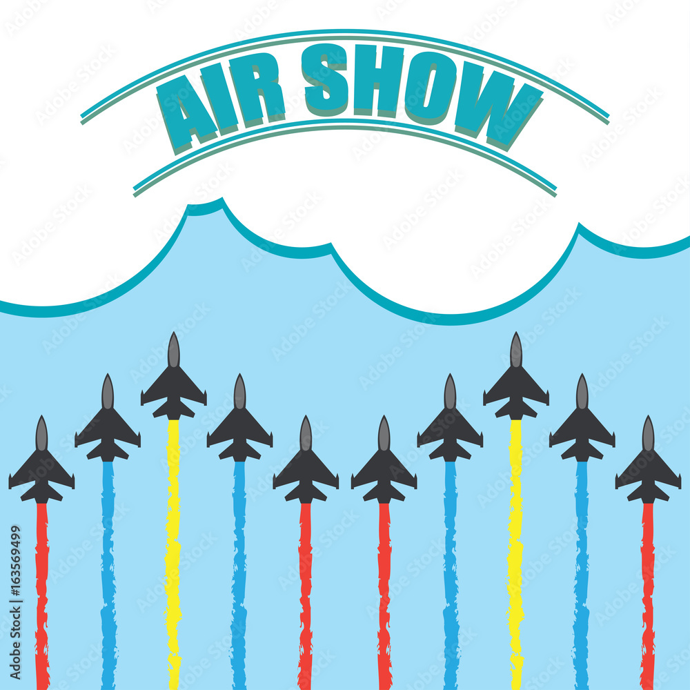air show. maneuvers of an aero plane in the blue sky. vector ...