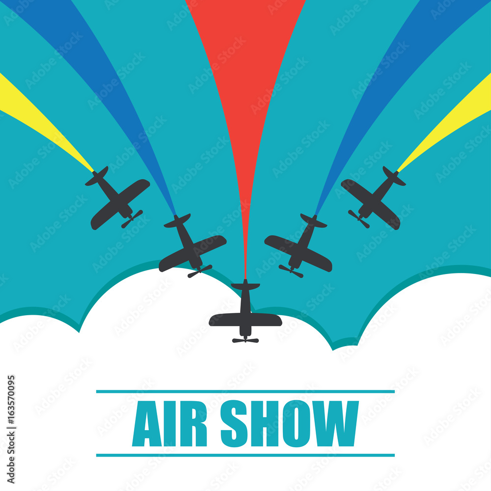 air show. maneuvers of an aero plane in the blue sky. vector ...