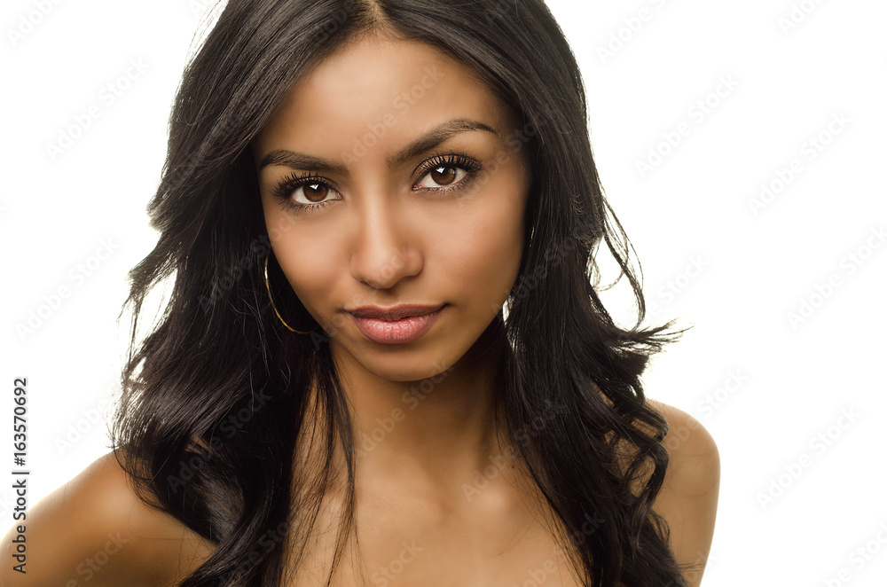 Beautiful woman with long dark hair Stock Photo | Adobe Stock