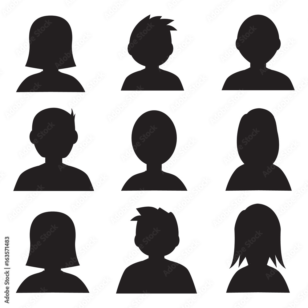 Male and female head silhouettes avatar, profile vector icons, people ...
