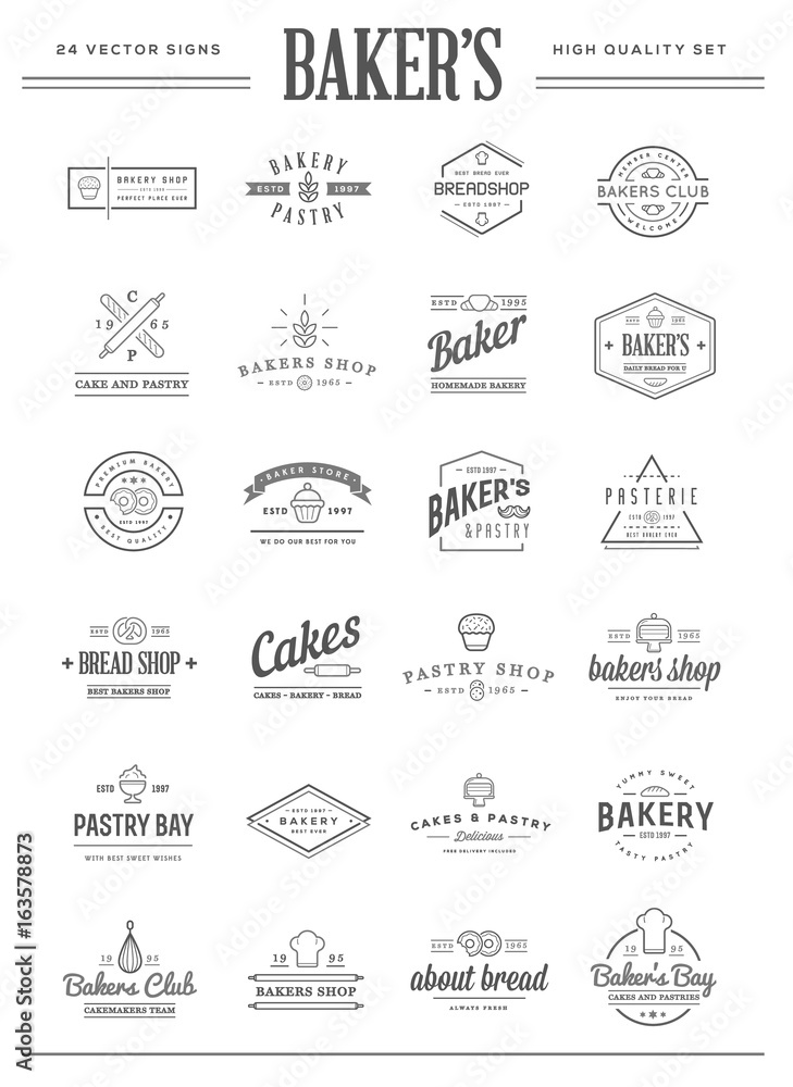 Set of Vector Bakery Pastry Elements and Bread Icons Illustration can ...
