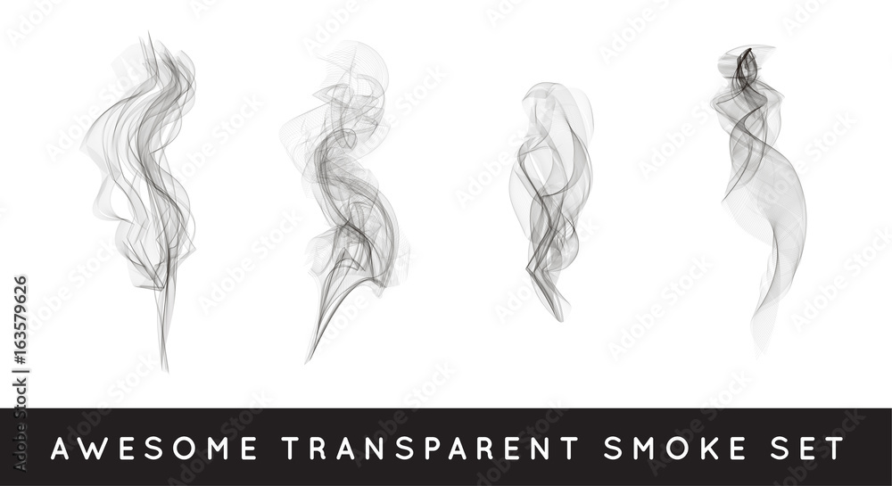 Set of digital realistic smoke vector illustration, curly smoke flow ...