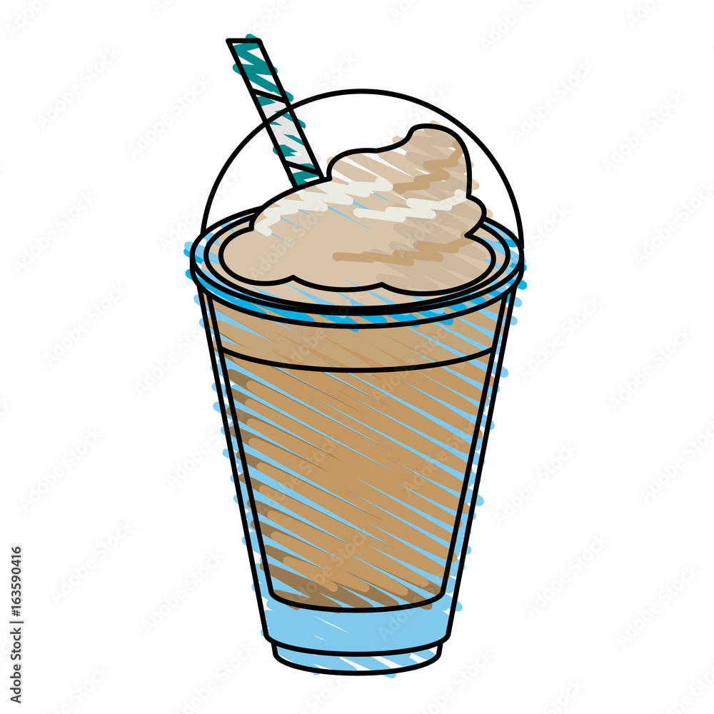 Colorful milkshake and whipped cream doodle over white background ...