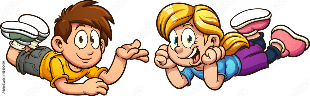 Cute cartoon kids laying down. Vector clip art illustration with simple ...