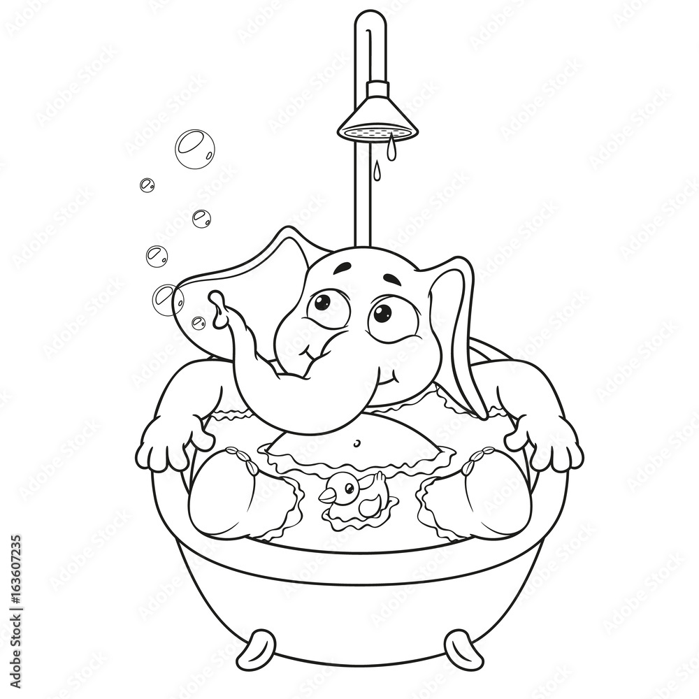 Elephant. Character. Taking a bath. Big collection of isolated ...