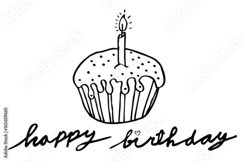 Birthday Cupcake With Candle Clipart Bw