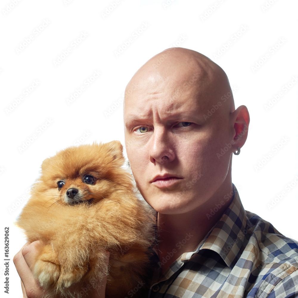 Autoimmune total alopecia men portrait. Absolute bald head without ...