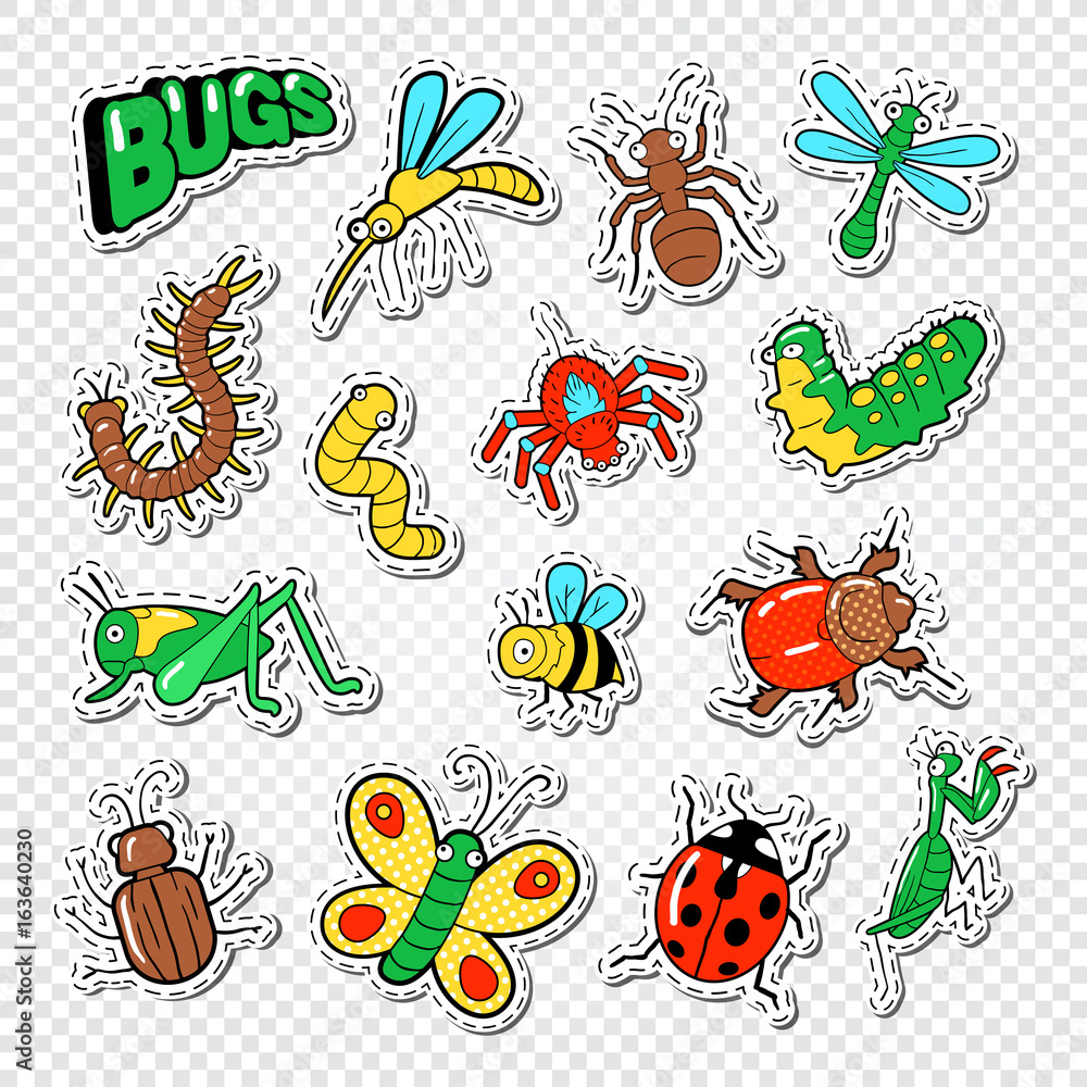 Bugs and Insects Stickers, Badges and Patches with Bee, Ladybug and Ant ...