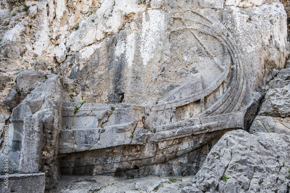 Relief of a Rhodian Trireme Warship carved into rock on the ascent to ...
