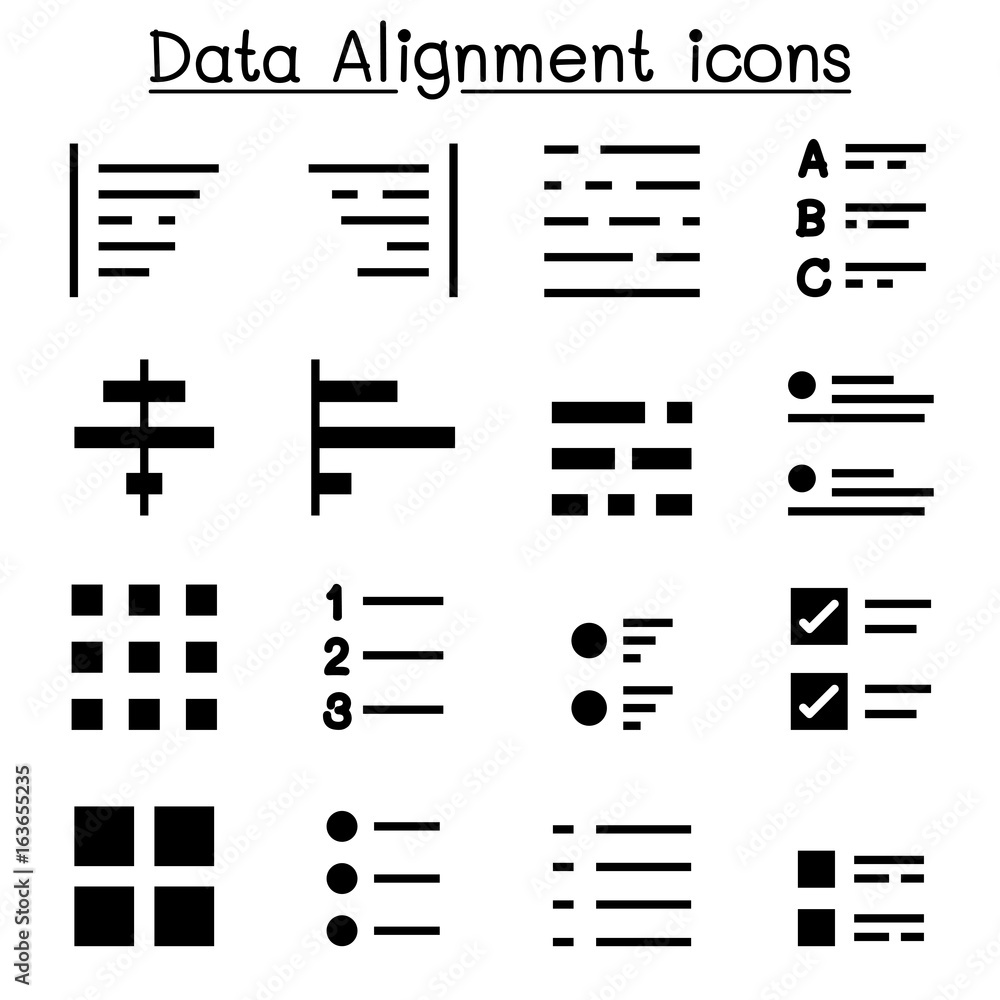 Data alignment & Text Formatting icon set vector illustration Vector ...