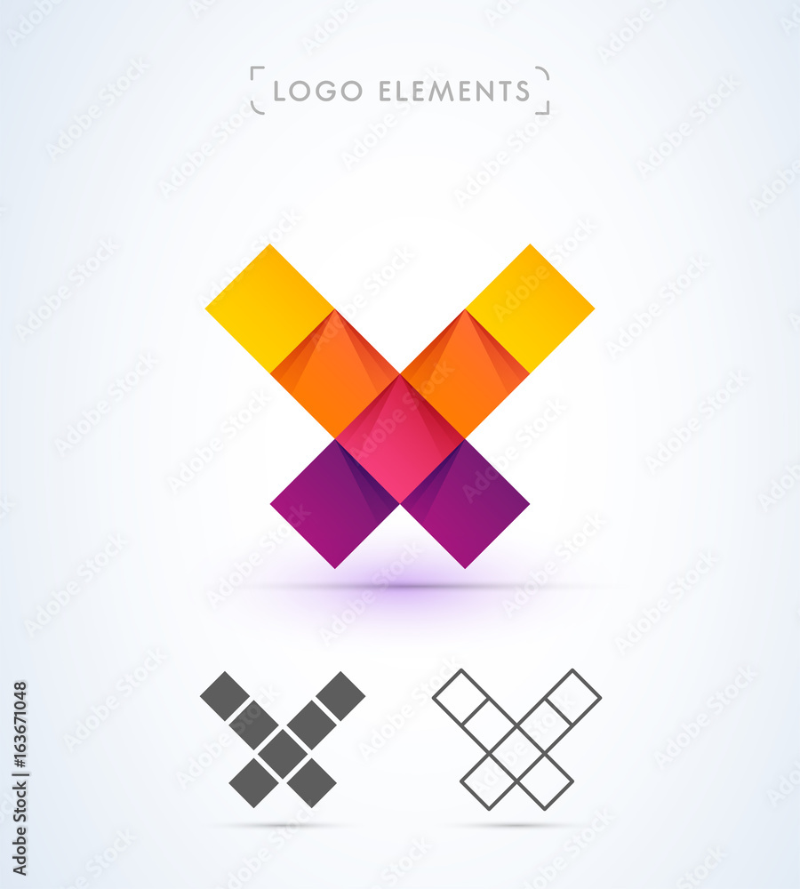 Origami letter X mosaic logo elements. Origami and material design ...