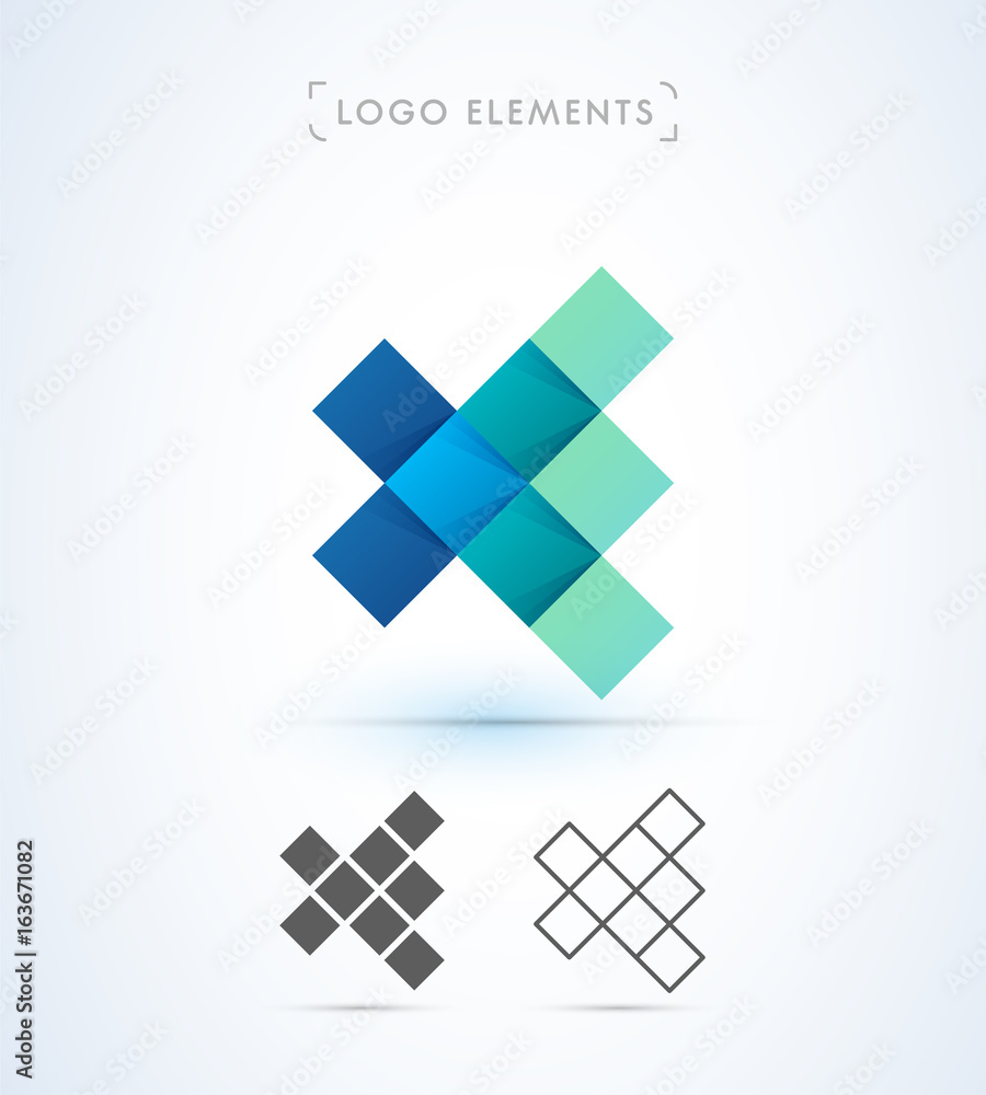 Origami letter X mosaic logo elements. Origami and material design ...