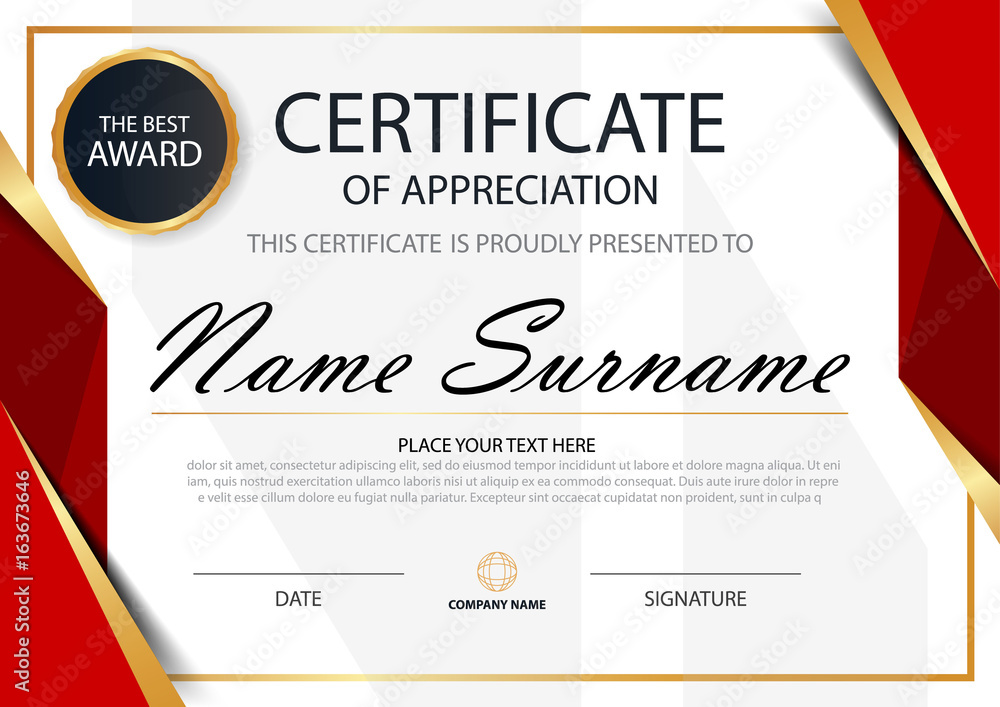 Red label Elegance horizontal certificate with Vector illustration ...