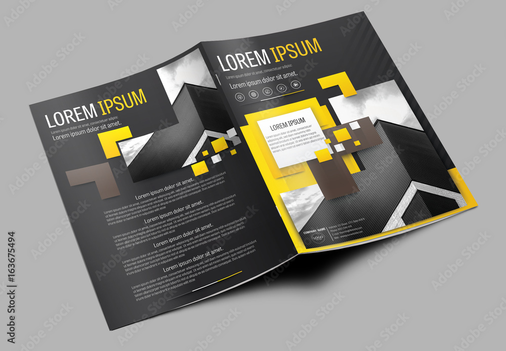 Brochure Cover Layout with Gray and Yellow Accents 2 Stock Template ...