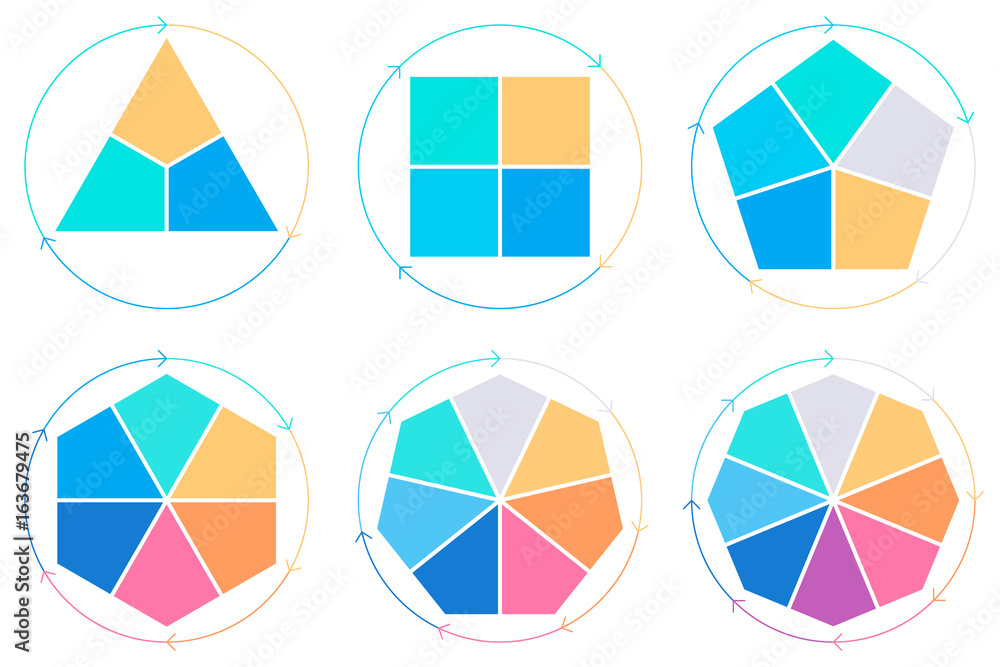 Business infographics. Triangle, square, pentagon, hexagon, heptagon ...