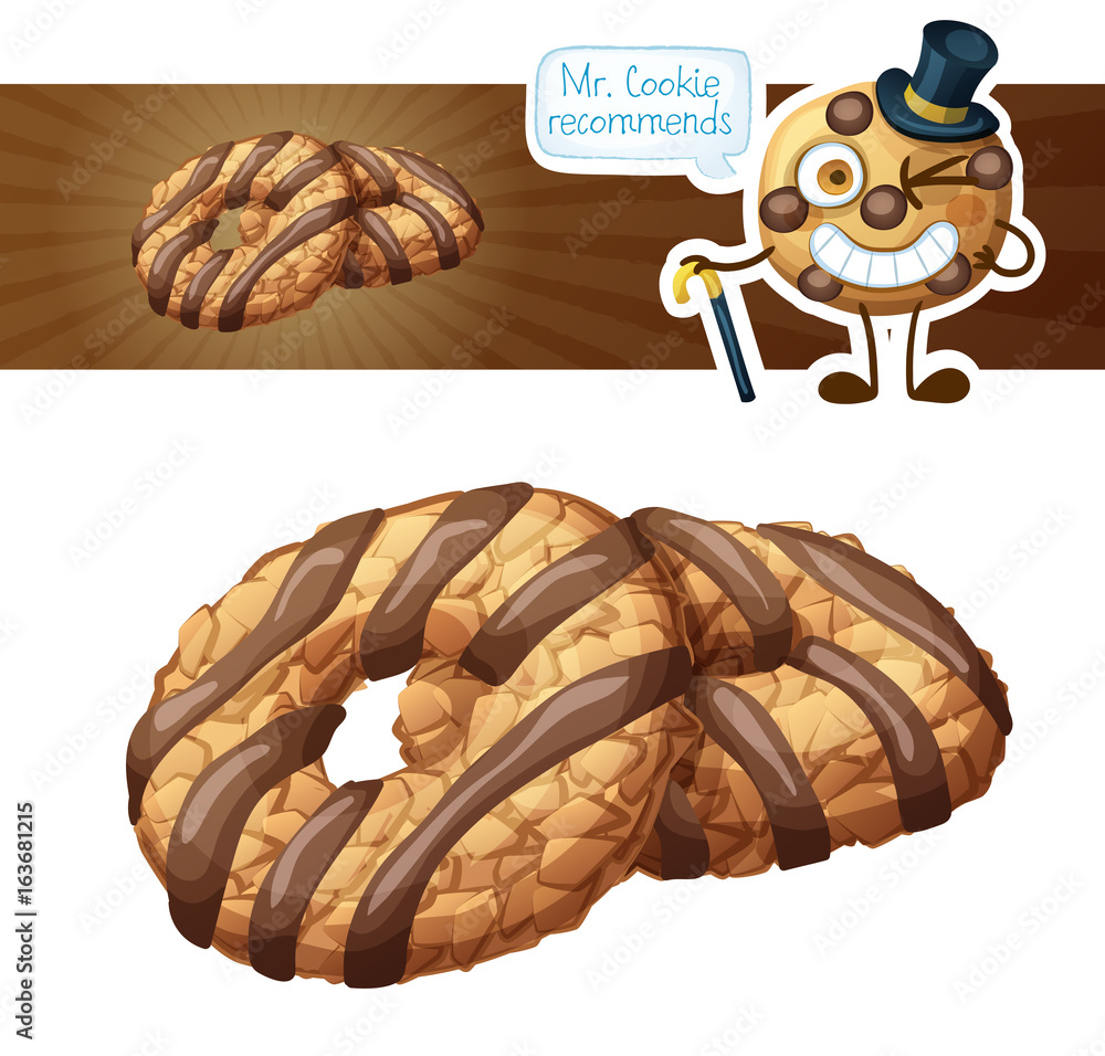Coconut cookies with chocolate stripes illustration. Cartoon vector ...
