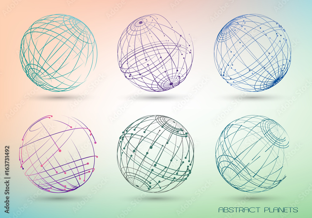 Set of colored abstract images of planets. Frame geometric shapes from ...