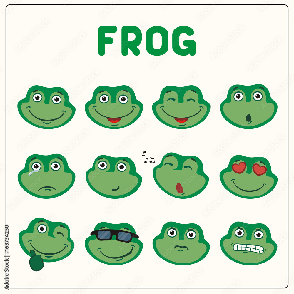 Emoticons set face of frog in cartoon style. Collection isolated funny ...