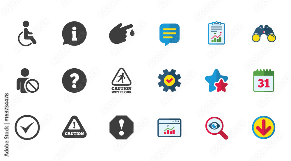 Attention notification icons. Question mark and information signs ...