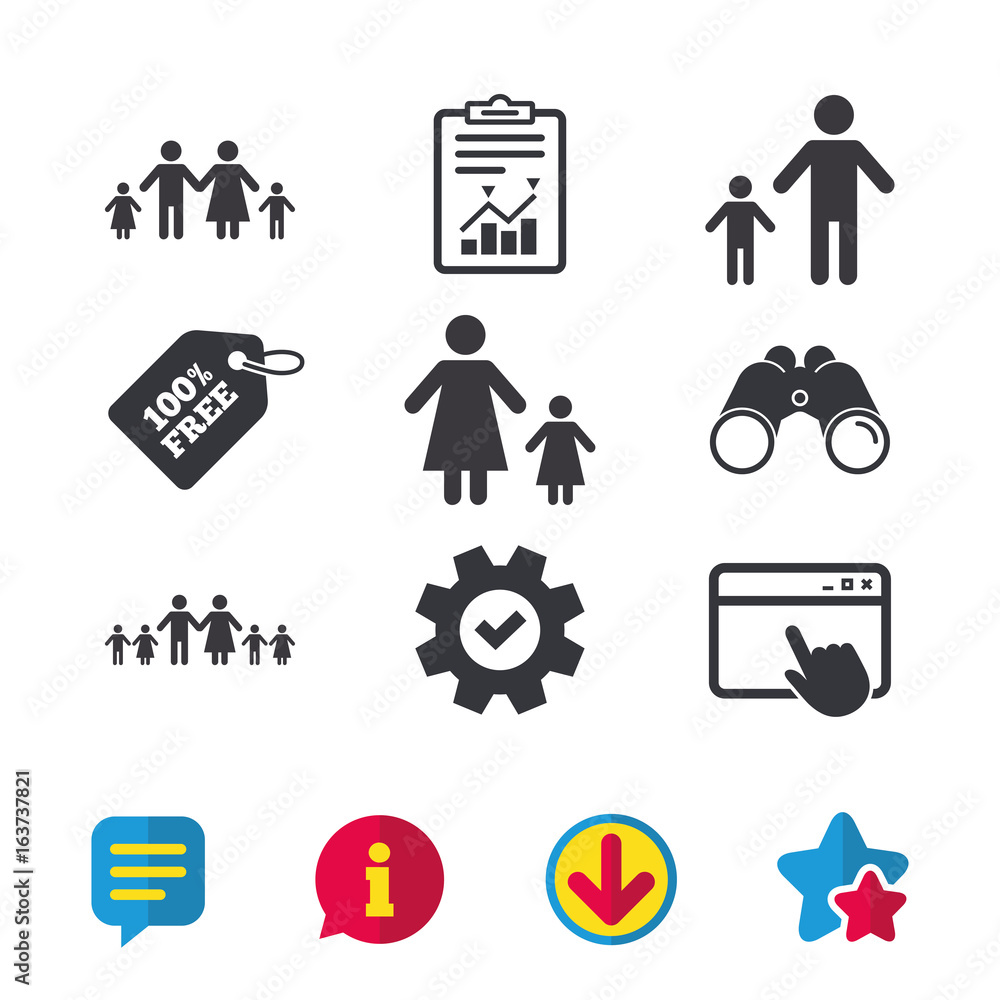Large family with children icon. Parents and kids symbols. One-parent ...