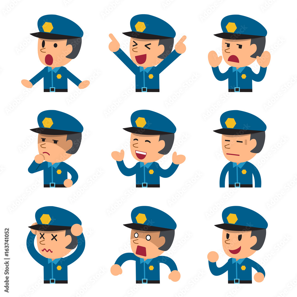 Cartoon a policeman faces showing different emotions Stock Vector ...
