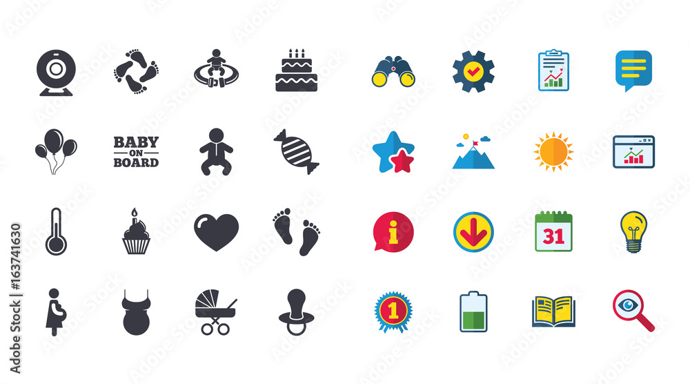 Set of Maternity, Pregnancy and Baby care icons. Video monitoring ...