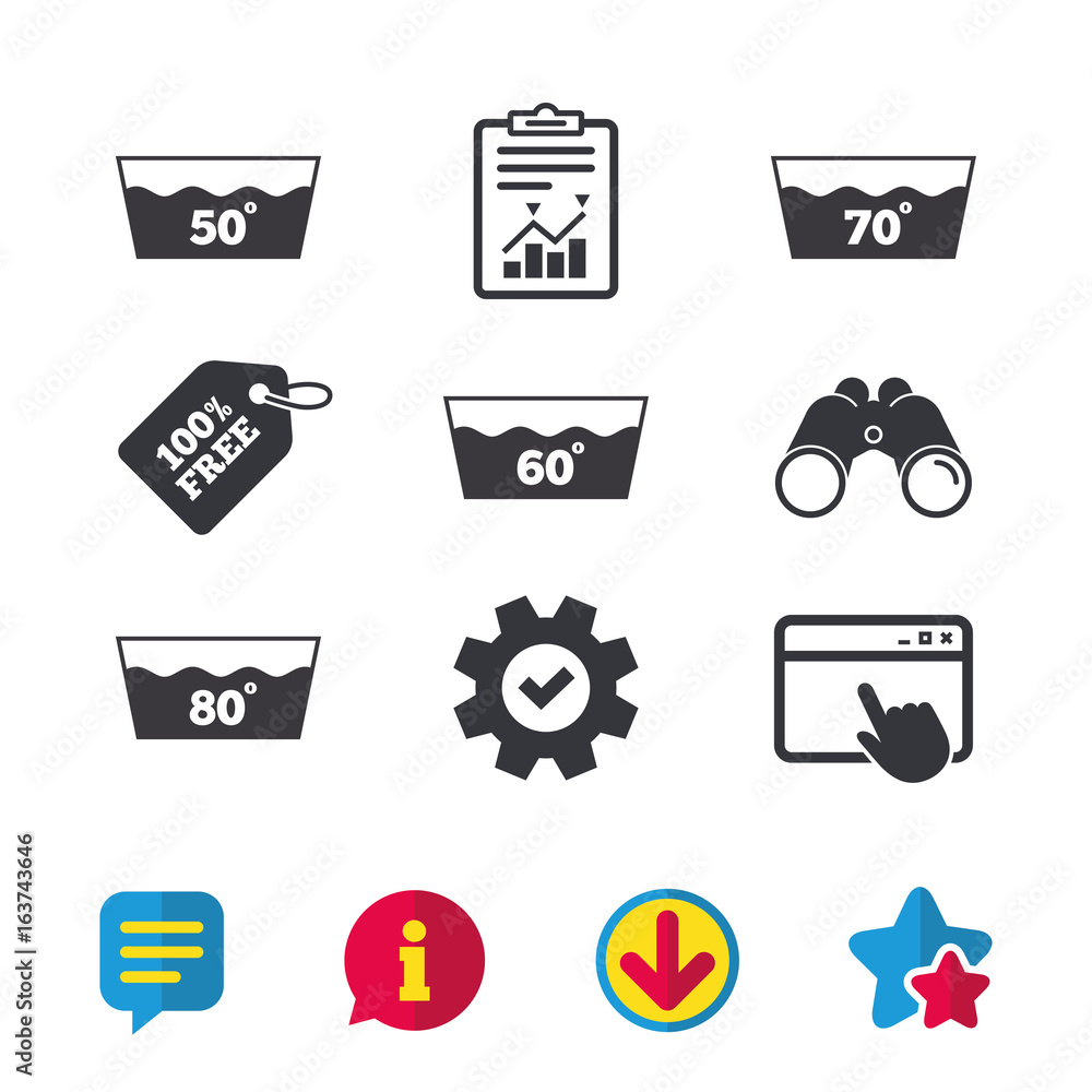 Wash icons. Machine washable at 50, 60, 70 and 80 degrees symbols ...
