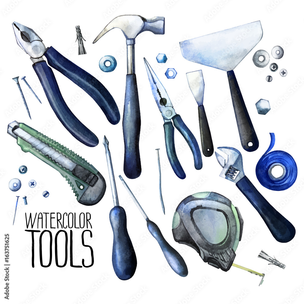 Collection of watercolor tools Stock Vector | Adobe Stock