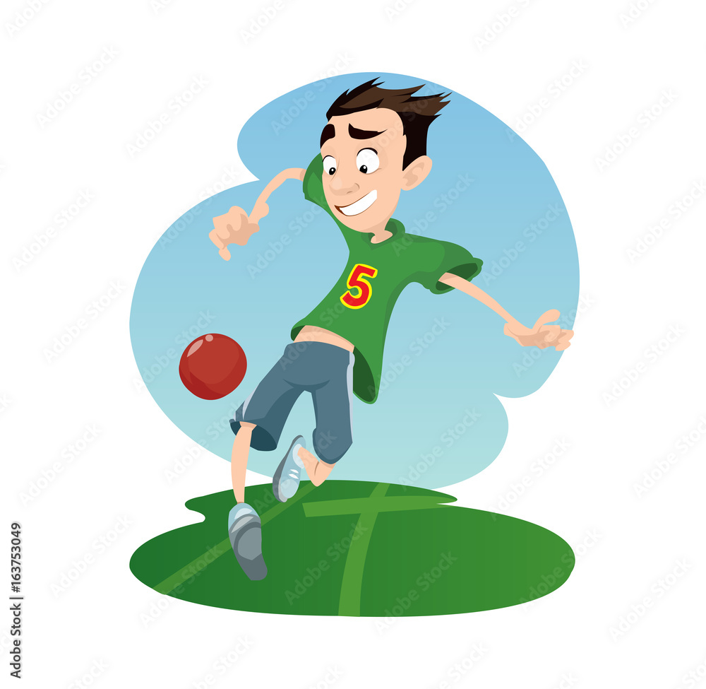 Digital vector funny comic cartoon happy kid boy enjoying playing ...