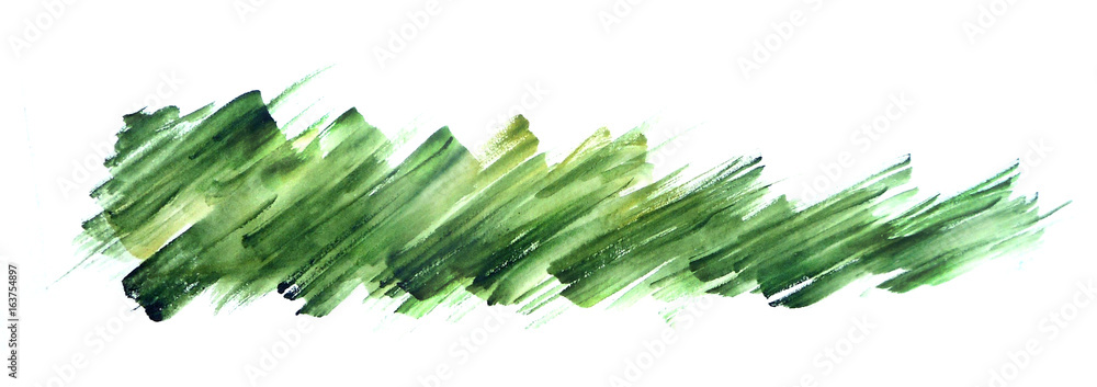 Watercolor line of green paint, splash, smear, blot, zigzag ...
