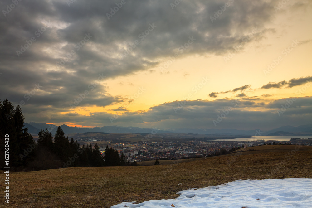 The village Liptovsky Mikulas and lake Liptovska Mara in Tatra ...