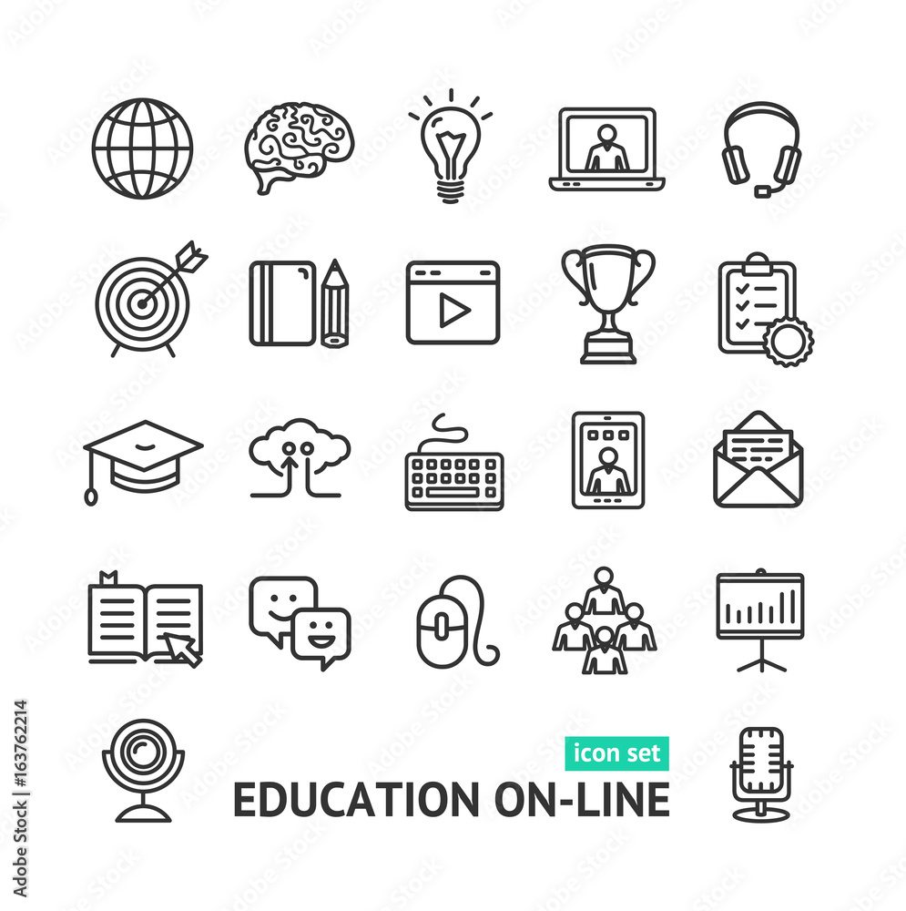 Symbol of Education Online Black Thin Line Icon Set. Vector Stock ...