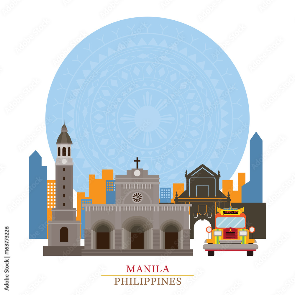 Manila, Philippines with Decoration Background Stock Vector | Adobe Stock
