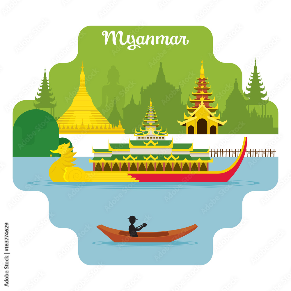 Myanmar Travel and Attraction Landmarks Stock Vector | Adobe Stock
