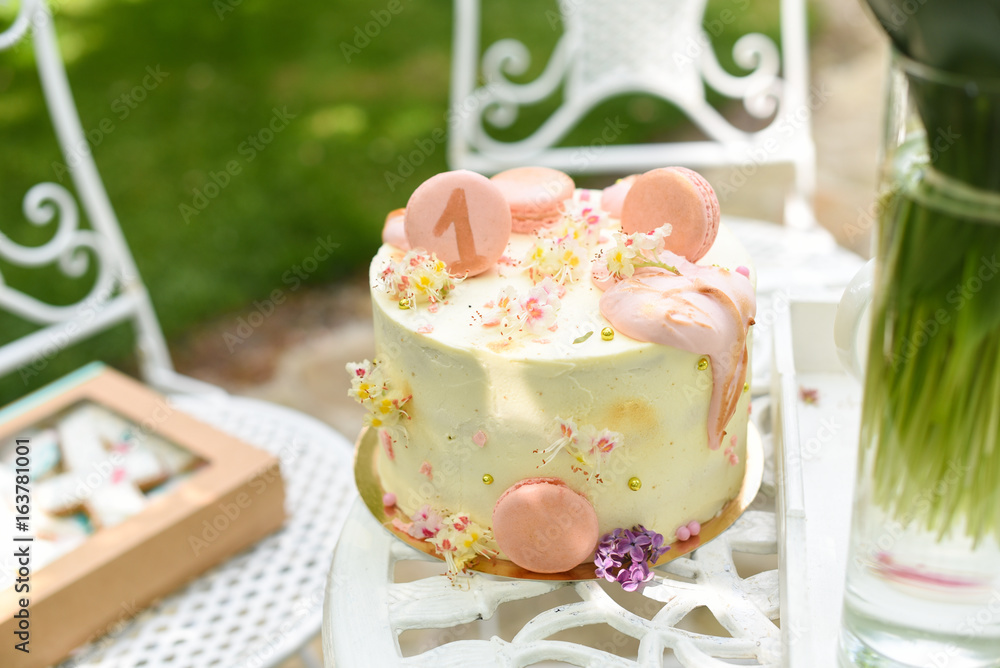Festive cake for the first birthday Stock Photo | Adobe Stock